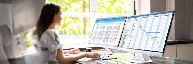 Woman scheduling calendar stock photo. Image of desktop - 224466962