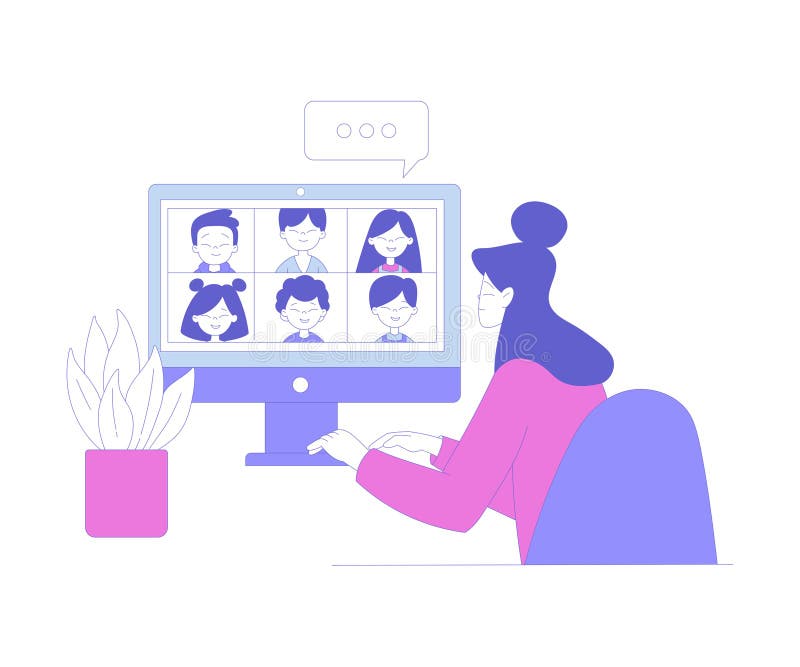 Woman School Teacher or Educator at Online Lesson in Front of Computer ...