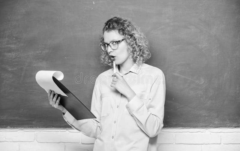 Woman School Teacher Hold Folder Documents. Plan of Lesson. According ...