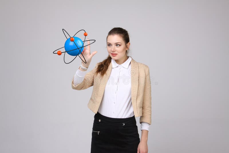 Woman Scientist with Atom Model, Research Concept Stock Photo - Image ...