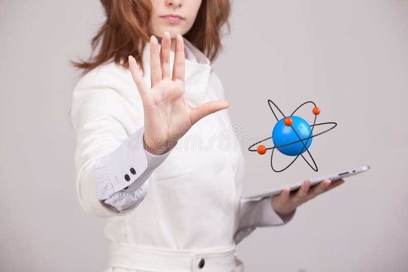 Woman Scientist with Atom Model, Research Concept Stock Photo - Image ...