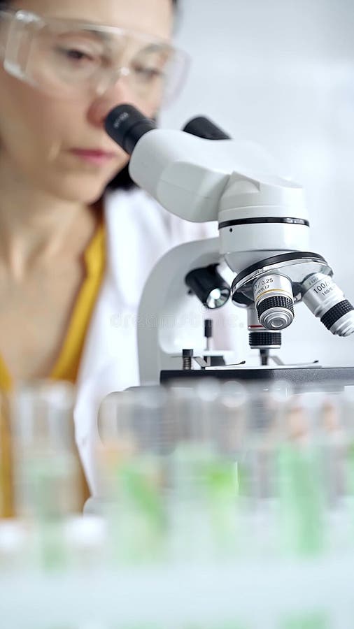 Woman Scientist Using Microscope in Laboratory. Microbiology Science ...