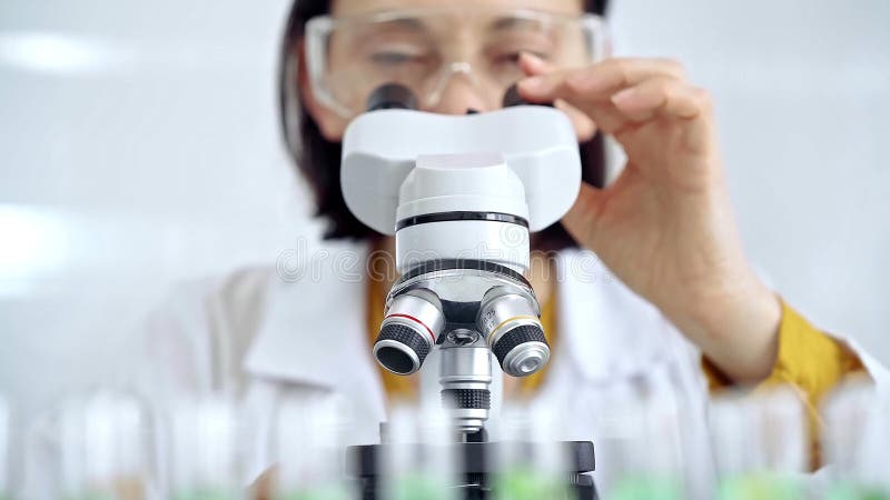 Woman Scientist Using Microscope in Laboratory. Microbiology Science ...