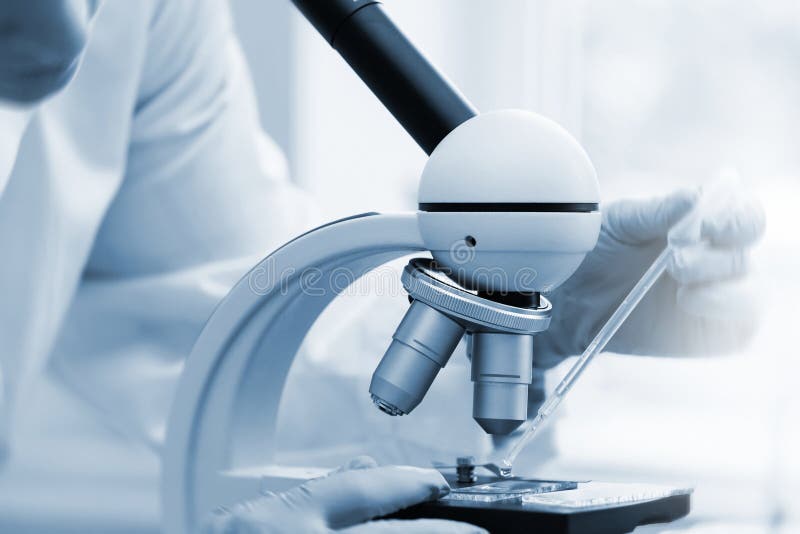 Woman Scientist is Using Microscope in a Laboratory during Research ...