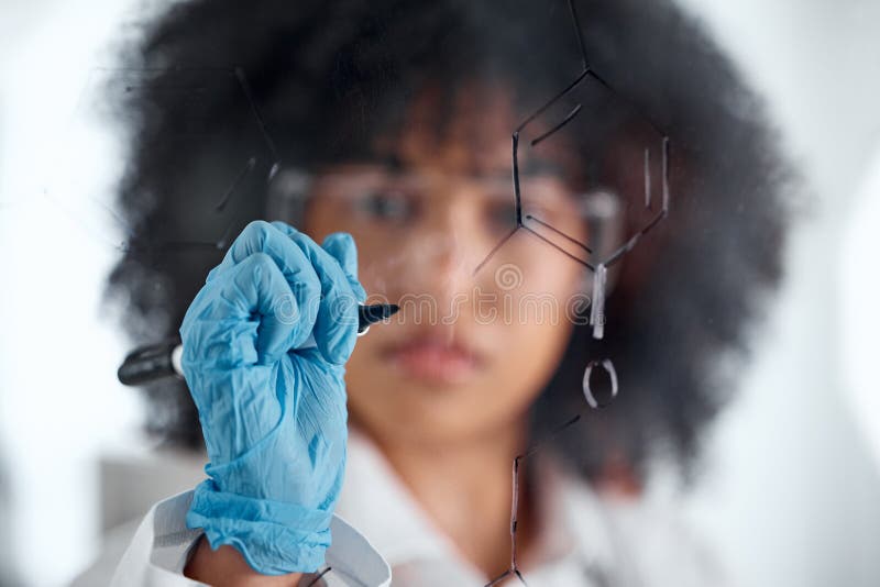 Woman, Scientist and Write Equation on Glass, Problem Solving and ...