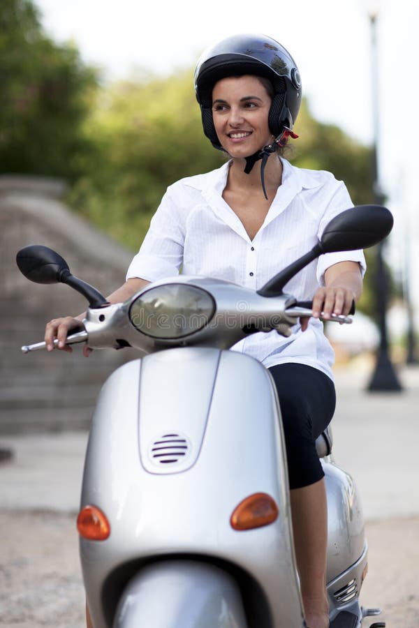 Beautiful Young Woman on Scooter Stock Photo - Image of beautiful ...