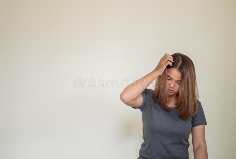 Woman scratching her head. stock image. Image of scratching - 292913135