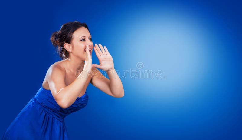 Woman is Screaming in Front of a Blue Backround Stock Photo - Image of ...