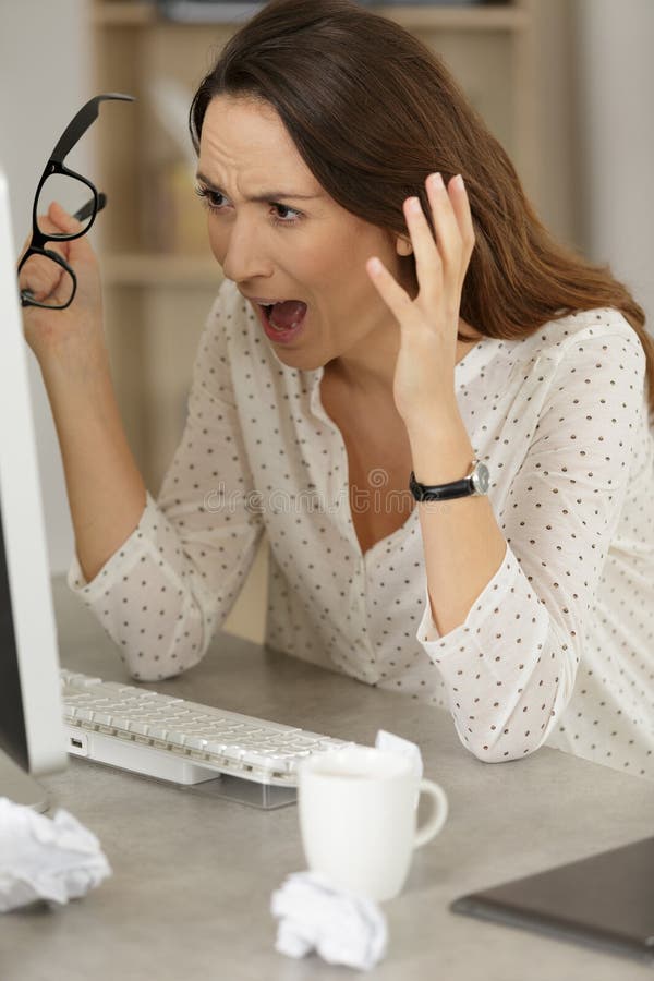 Woman Screaming in Frustration at Computer Stock Image - Image of angry ...