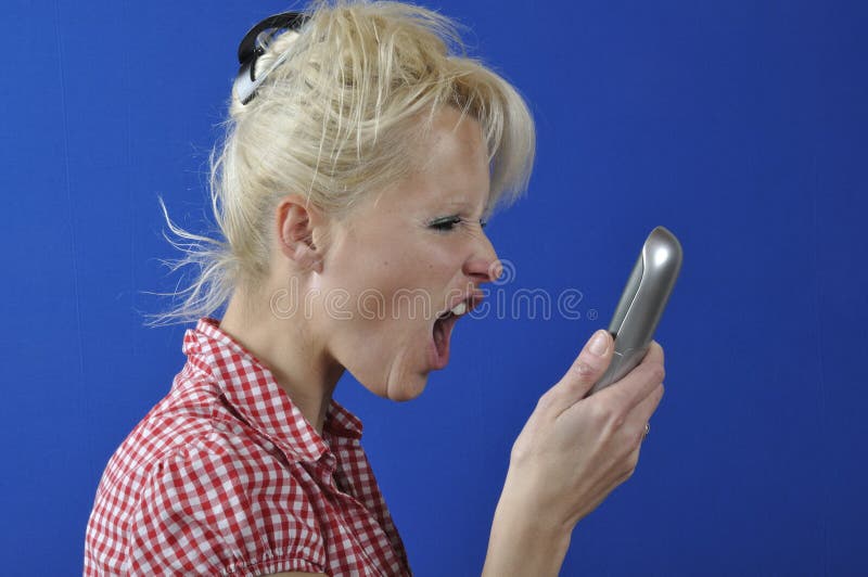 Woman Screaming in the Phone Stock Image - Image of blonde, hair: 127684695