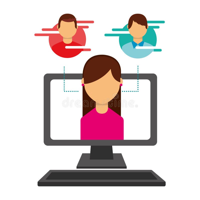 Woman on Screen Computer People Social Media Stock Vector ...
