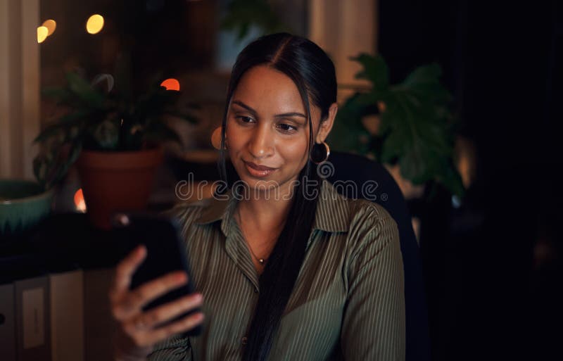 Woman, Scroll and Smartphone in Office or Reading and Internet for ...