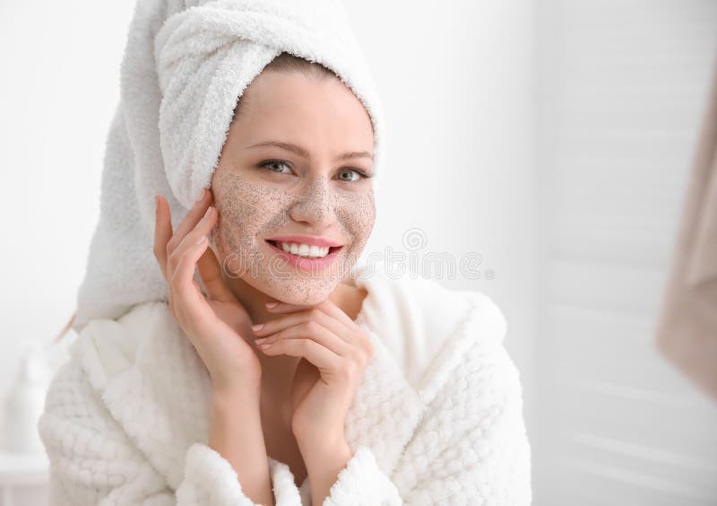 Woman with scrub on face stock image. Image of rejuvenating - 114817537
