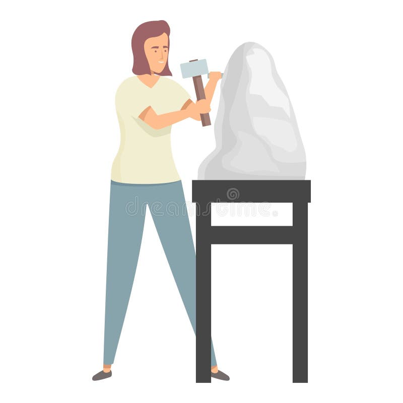 Woman Sculptor Carving Stone Sculpture with Hammer and Chisel Stock ...