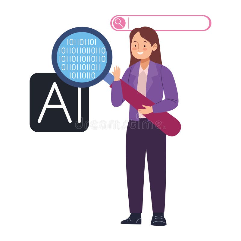 Woman Search Using a Chat Bot Stock Vector - Illustration of generative ...