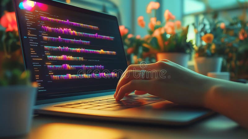 Female Hacker Woman Typing On A Laptop Notebook Keyboard Accessing The Dark Web Internet Network
