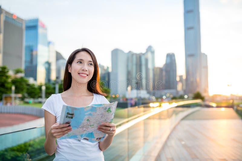 Woman Searching Location on Paper Map Stock Image - Image of location ...
