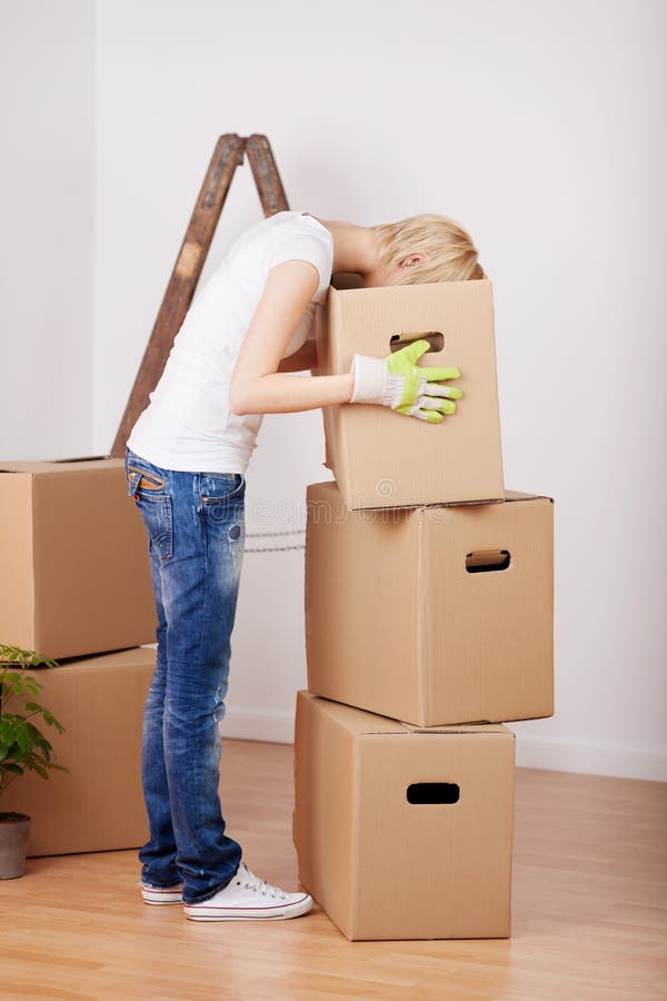 Woman Searching Something in Cardboard Box Stock Photo - Image of chaos ...