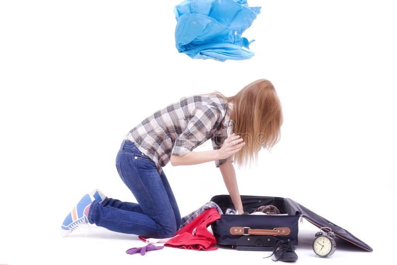 Woman Searching in a Travel Bag Stock Image - Image of suitcase ...