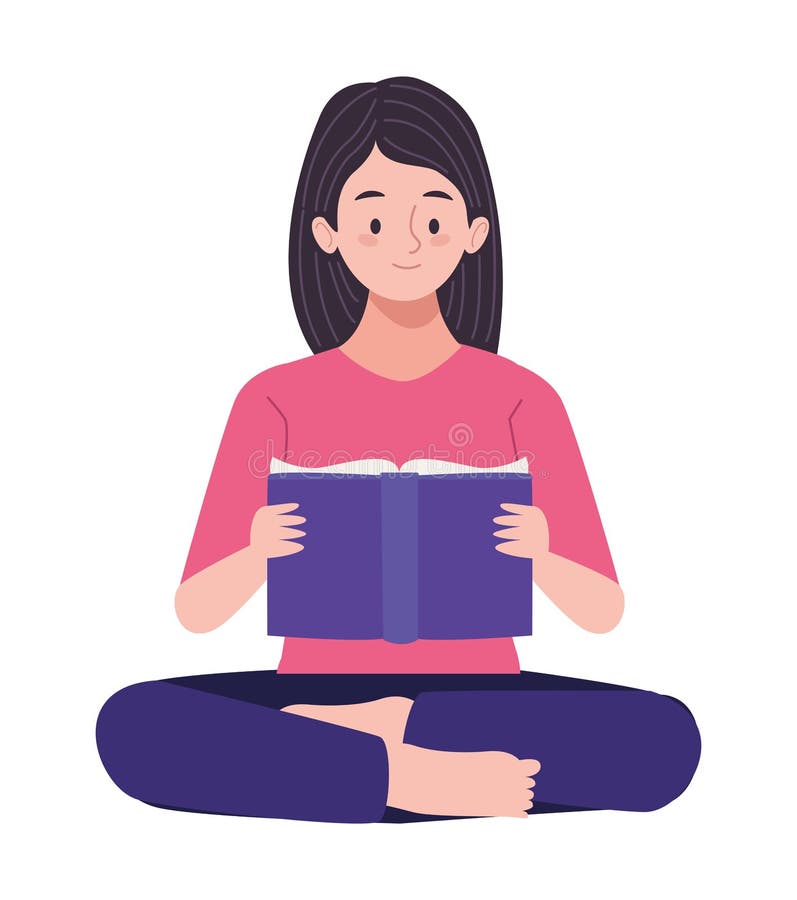 Woman seated reading book stock vector. Illustration of book - 232580101