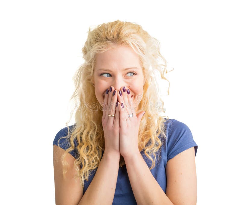Woman secretly laughing stock image. Image of background - 90297739
