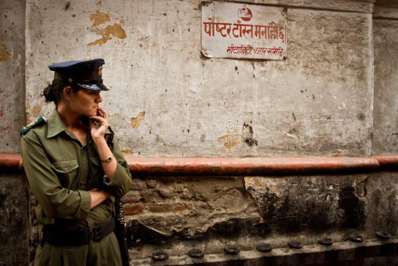 A Woman Security Guard of Kathmandu, Nepal Editorial Image - Image of ...