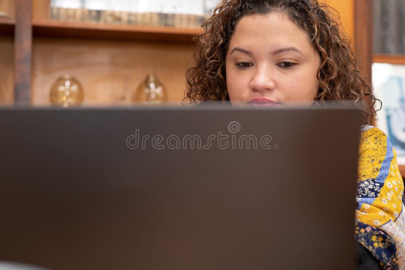 Woman Using Her Laptop at Home Stock Image - Image of notebook, women ...