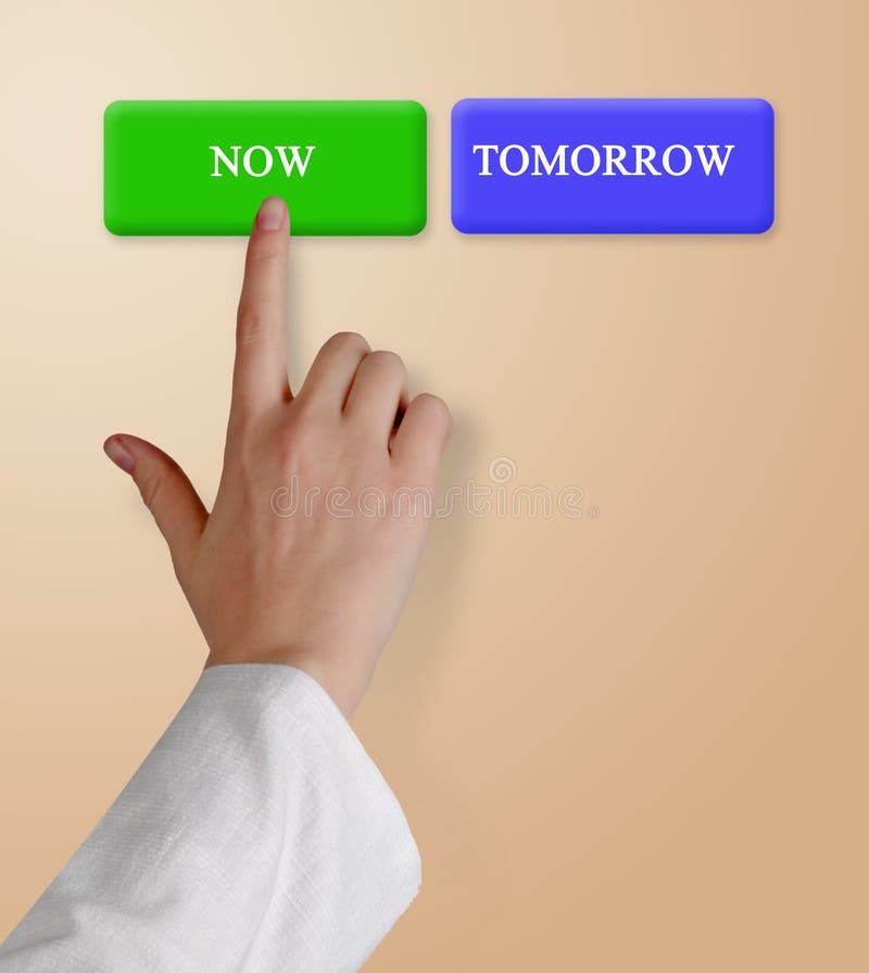 Selecting Button Now and Tomorrow Stock Image - Image of person, finger ...