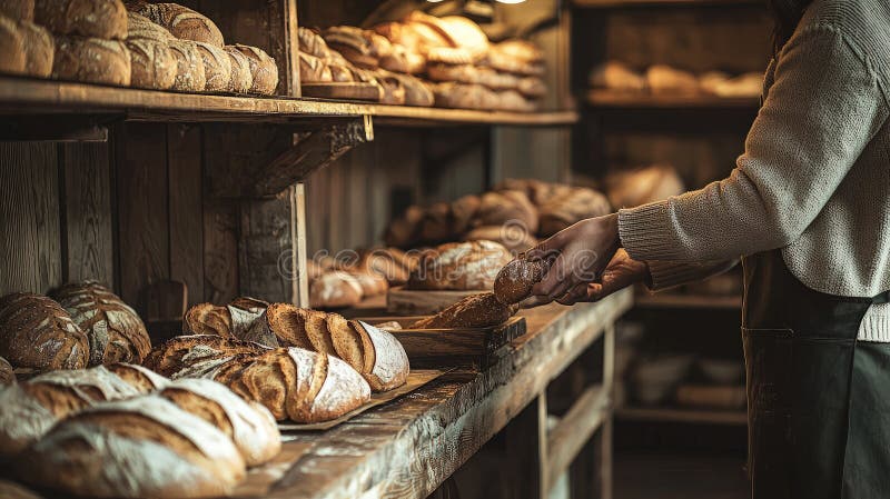 Woman Selecting Artisan Bread in Bakery Stock Photo - Image of homemade ...