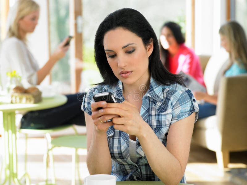 Woman Sending Text Message in Cafe Stock Image - Image of coffee, race ... Woman Sending Text Message in Cafe Stock Image - Image of coffee, race ...