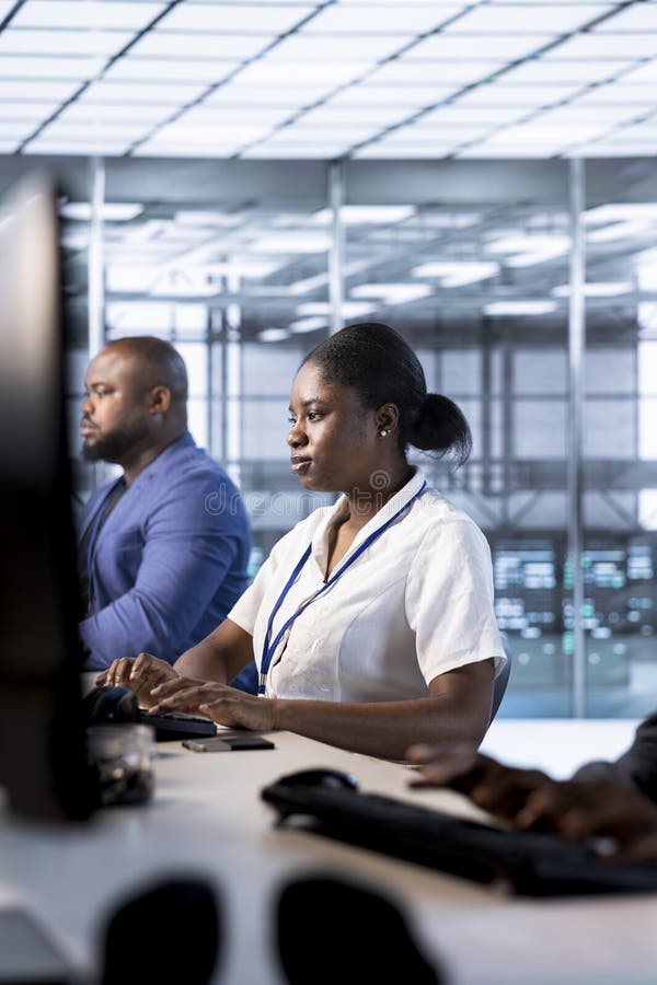 Woman in Server Hub Fixing Insufficient Memory Errors Slowing Down Hardware Stock Image - Image ...