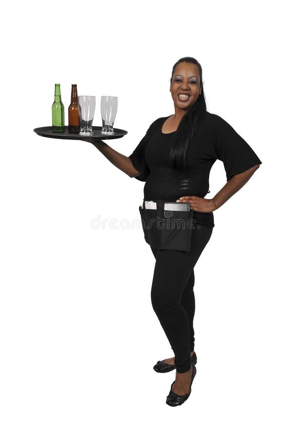 Woman server or waitress stock photo. Image of drink - 89791120