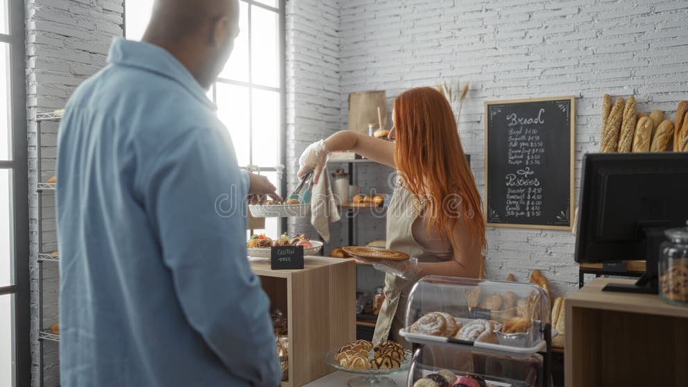 Woman Serving Bread To Customer in Bakery Stock Photo - Image of buying ...