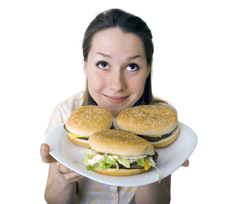Woman Serving Cheeseburgers Stock Image - Image of cheeseburger, white ...
