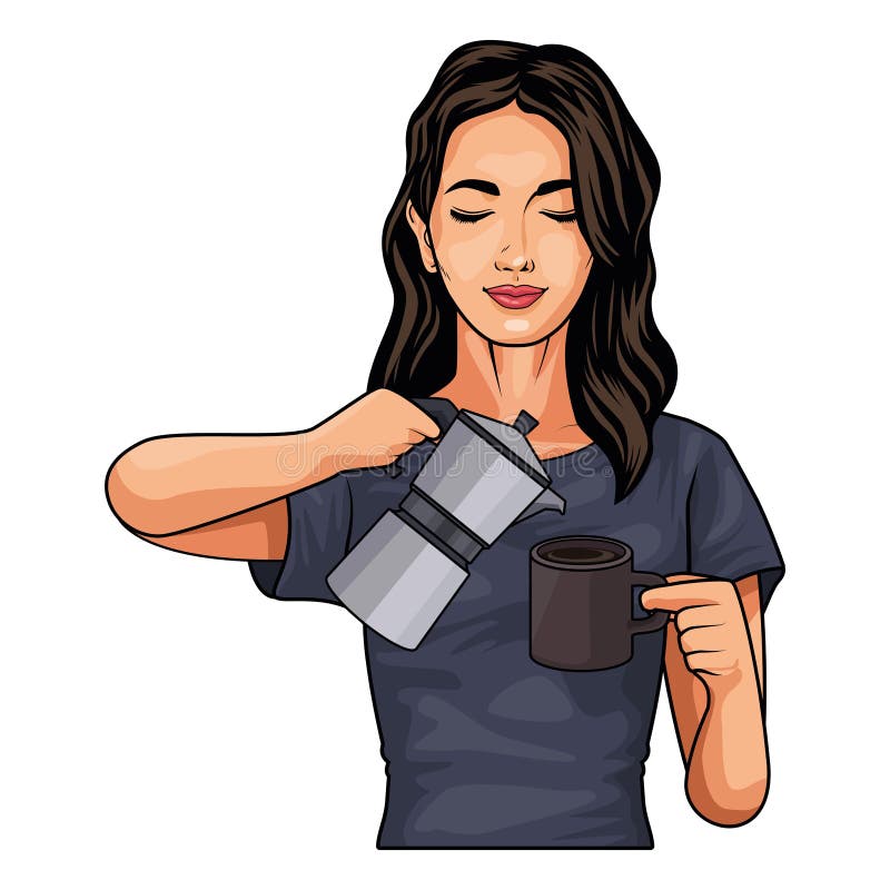 Woman serving coffee stock vector. Illustration of vector - 254885175