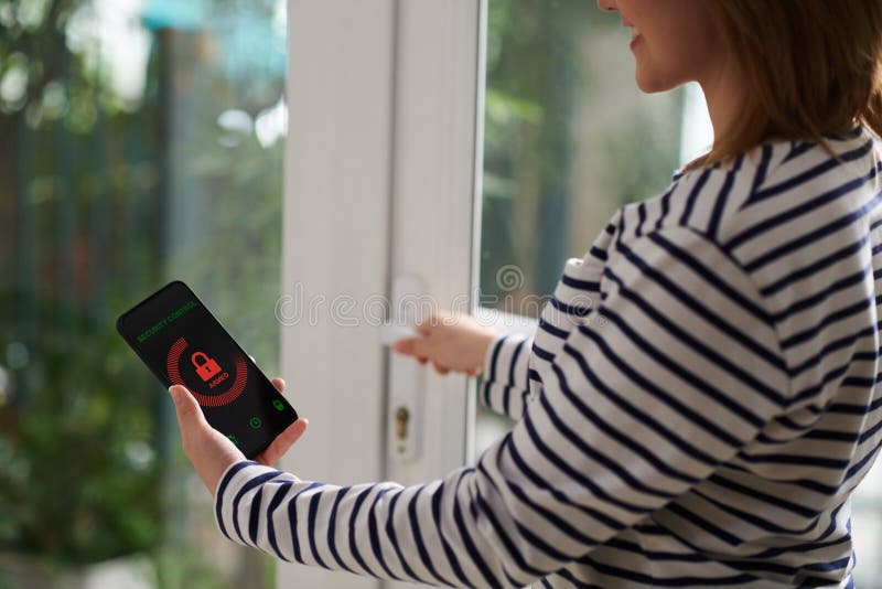 Woman Setting Home Security System Stock Photo - Image of protection ...