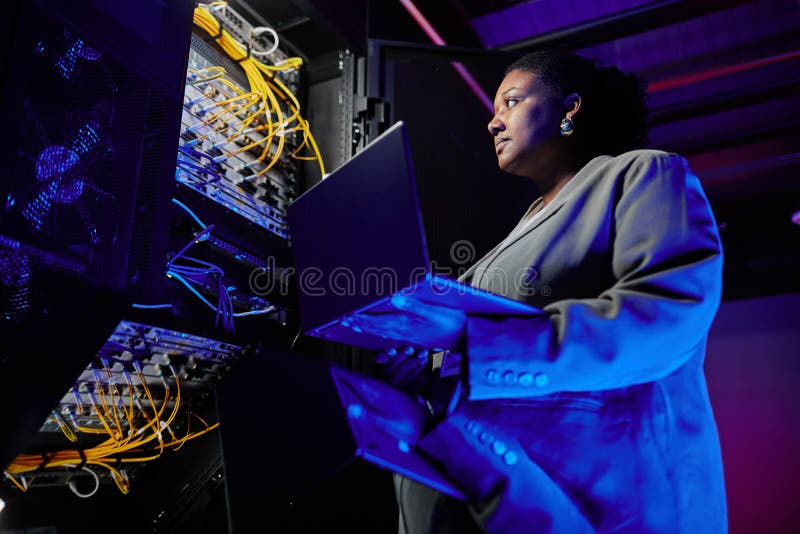 Woman Setting Up Server stock photo. Image of industry - 250350138