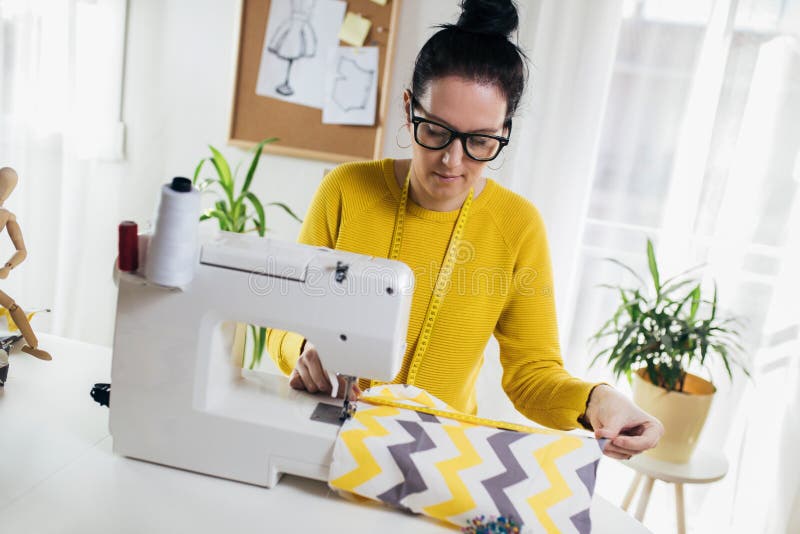 Woman Seamstress Work on the Sewing-machine Stock Image - Image of ...