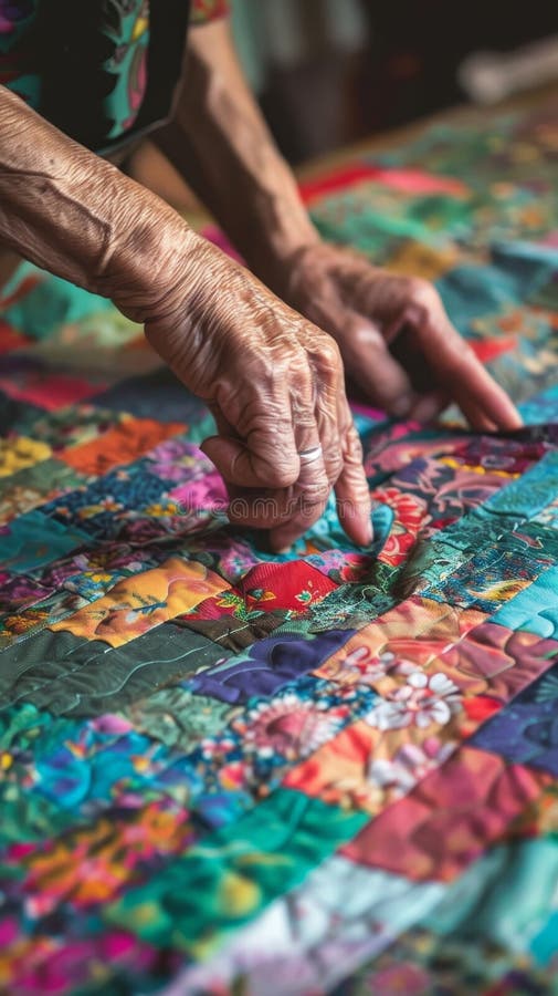 A Woman is Sewing a Patchwork Quilt Generated by AI Stock Illustration ...