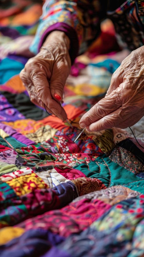 A Woman is Sewing a Patchwork Quilt Generated by AI Stock Illustration ...