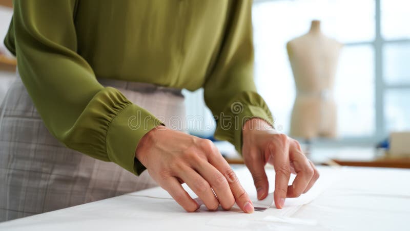 Woman is Sewing a Piece of Fabric Stock Image - Image of creative ...