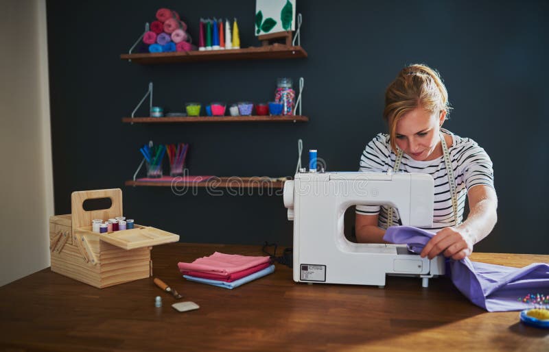Woman Sewing on a Sewing Machine Stock Image - Image of craft, copy ...