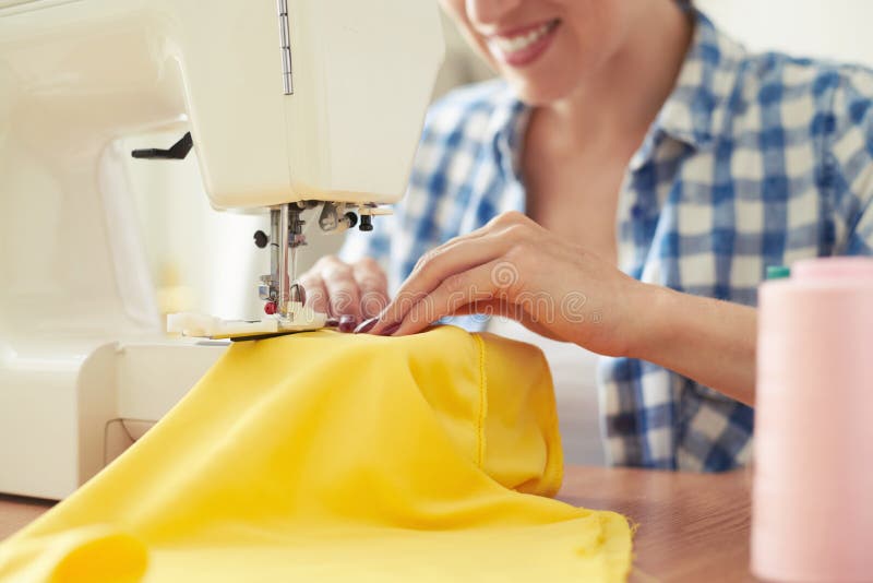 Woman Sewing on Sewing-machine Stock Image - Image of office, hobby ...