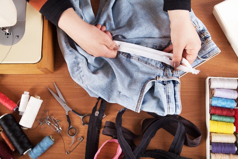 Woman Sews Dress with a Sewing Machine Stock Image - Image of hobby ...