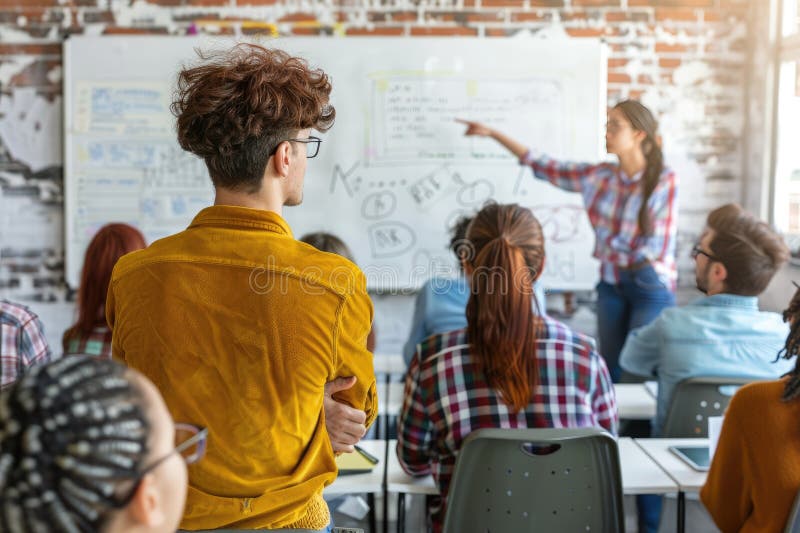 Woman Sharing Information with Students in a Classroom Stock ...