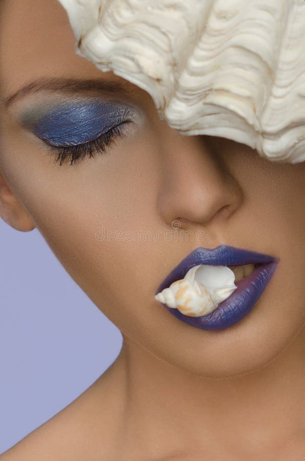 Woman with Shell in His Mouth and Face Stock Photo - Image of caucasian ...