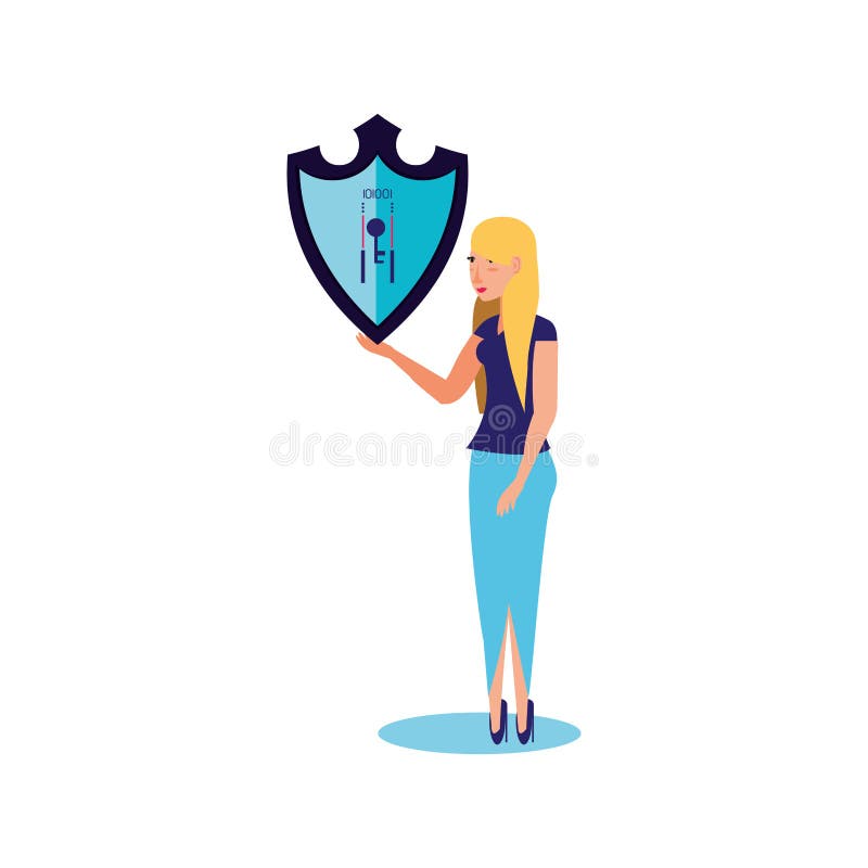 Woman with Shield Secure Isolated Icon Stock Vector - Illustration of ...