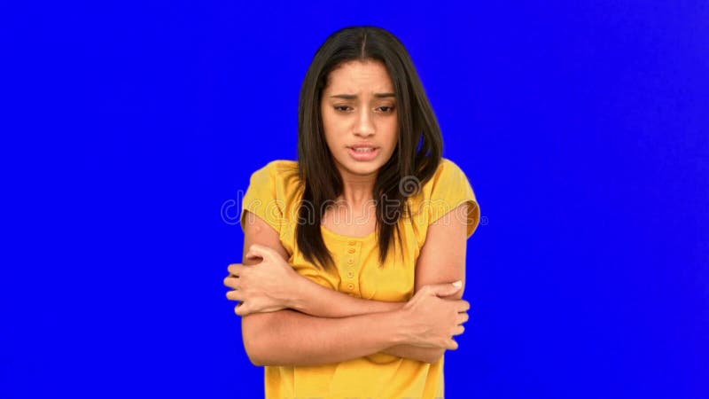 Woman Shivering with Cold on Grey Background Stock Video - Video of ...