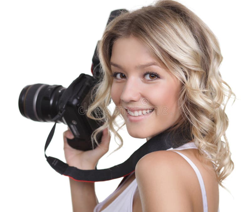 Woman Shooting with a Camera Stock Photo - Image of attractive, closeup ...