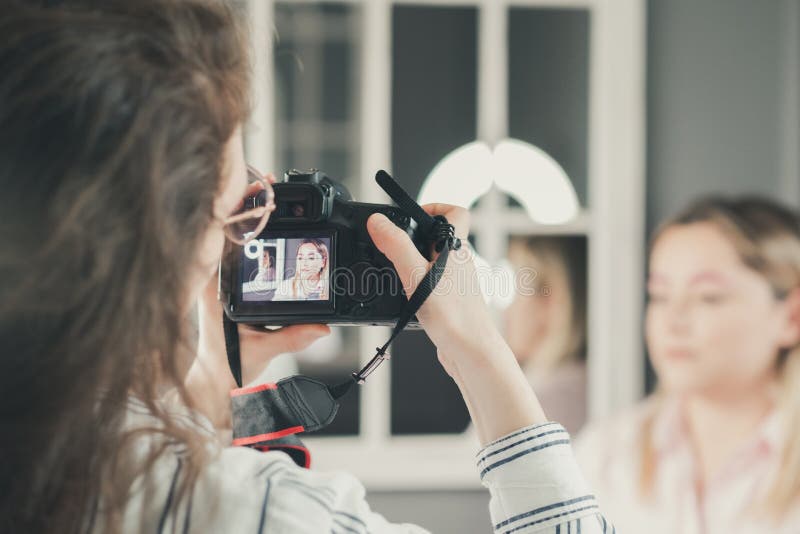 Woman Shooting Visual Content for a Beauty Blogger Stock Image - Image ...